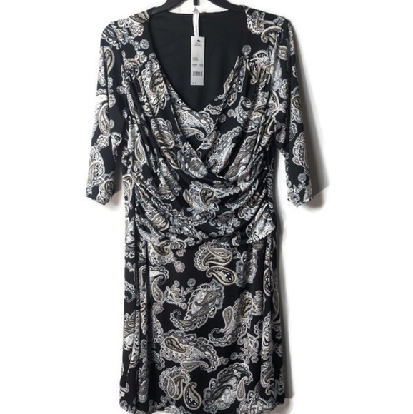 NY Collection | Dresses | Ny Collection Paisley Ruched Crisscross Dress ...